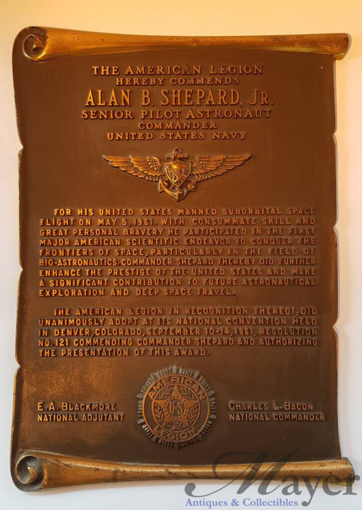 Alan Shepard Memorabilia American Legion Plaque - Mayer Antiques ...