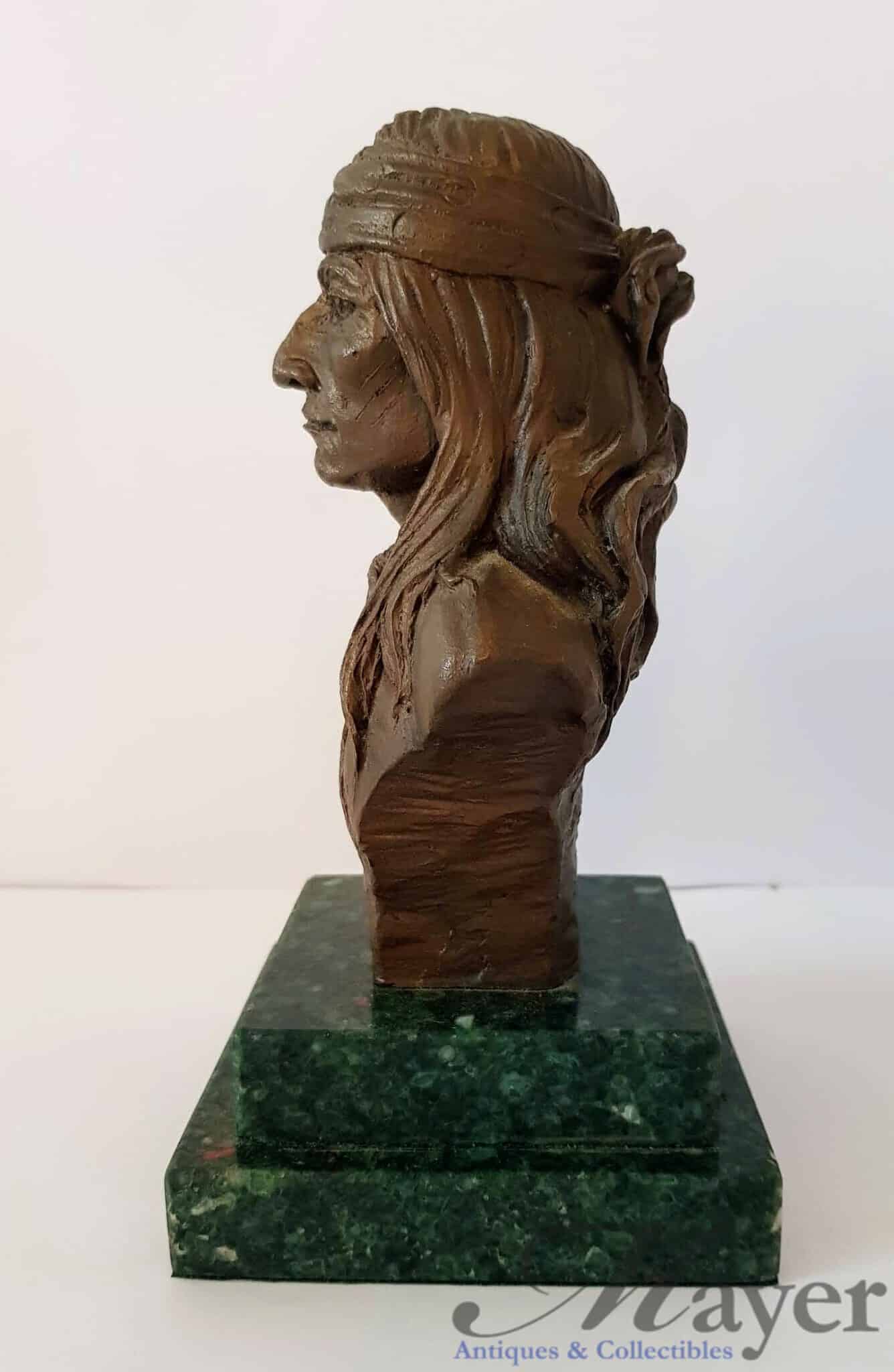 Native American Warrior Bronze Bust - Mayer Antiques & Collectibles