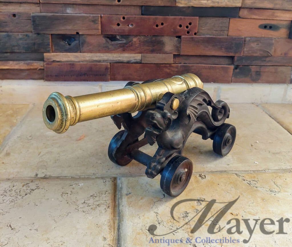 British Brass and Cast Iron Dragon Cannon - Mayer Antiques & Collectibles