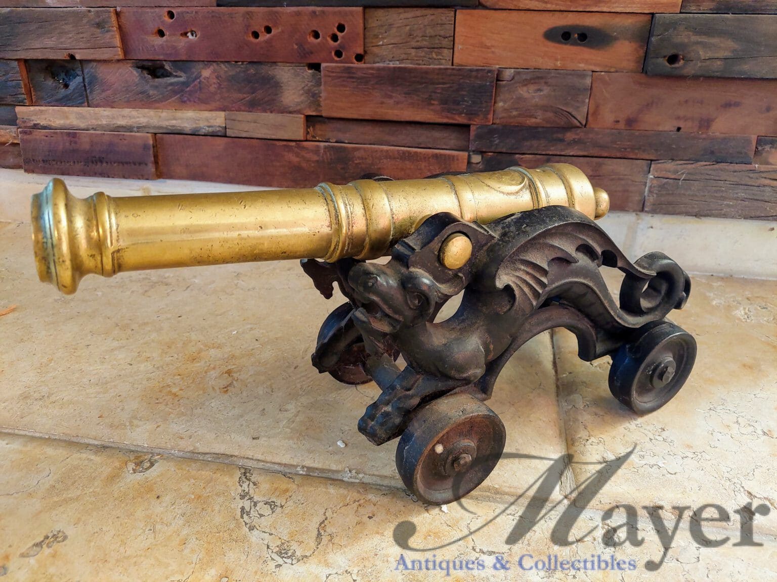 British Brass and Cast Iron Dragon Cannon - Mayer Antiques & Collectibles