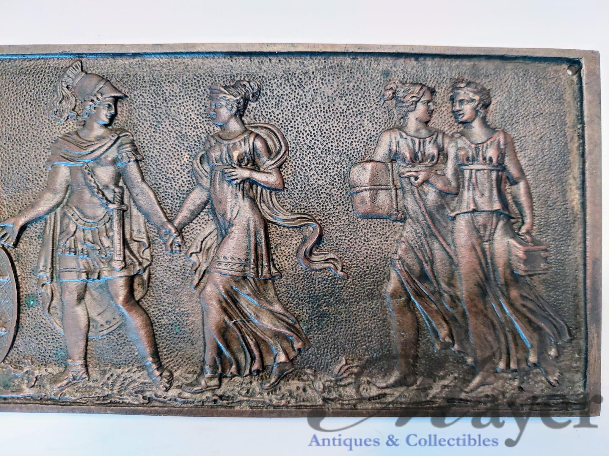 Bronze Relief Plaque of Roman Soldiers and Women on Way to Ship Voyage