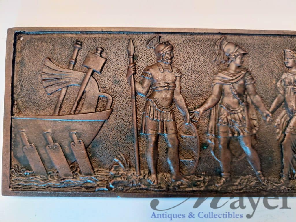 Bronze Relief Plaque of Roman Soldiers and Women on Way to Ship Voyage