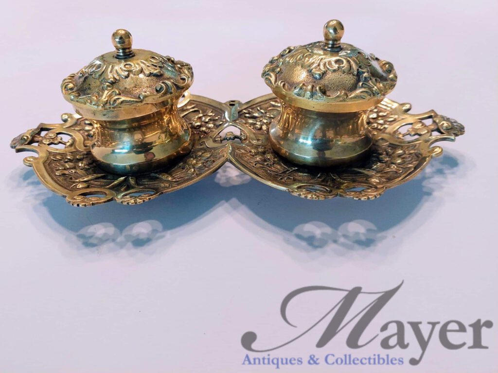 Bronze Antique Double Inkwell - Mayer Antiques & Collectibles