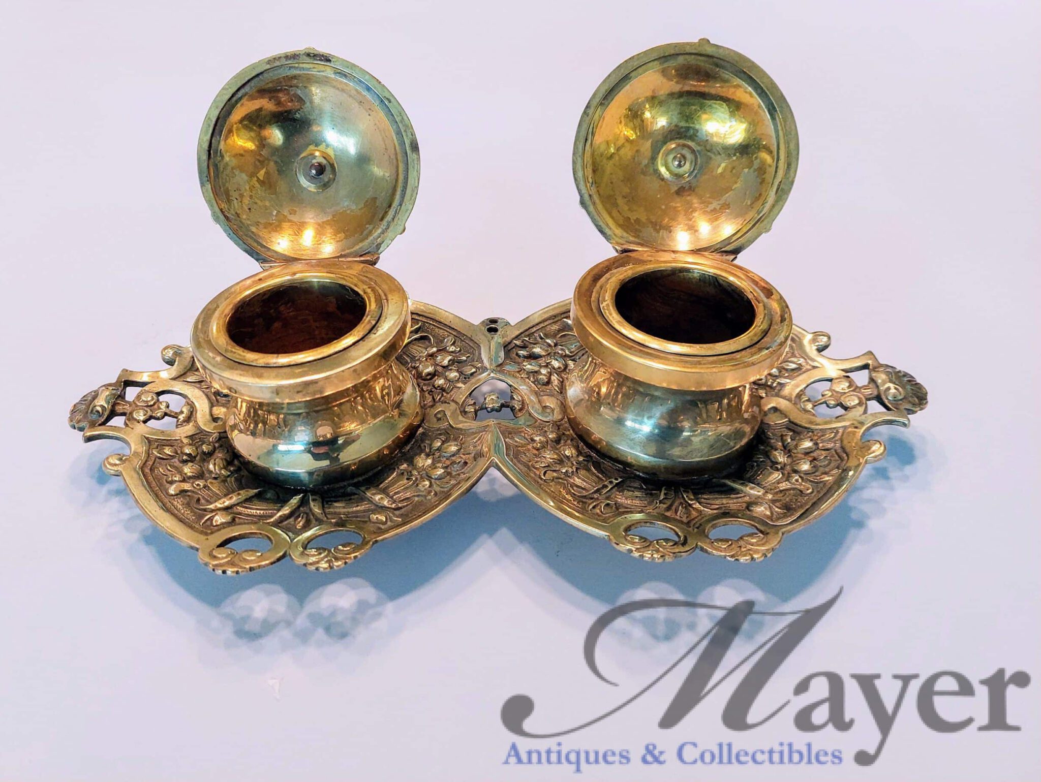 Bronze Antique Double Inkwell - Mayer Antiques & Collectibles