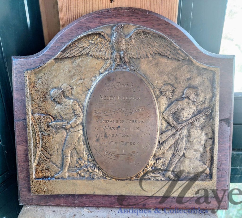 American Veterans of Foreign Wars Appreciation Plaque to Helen Morgan