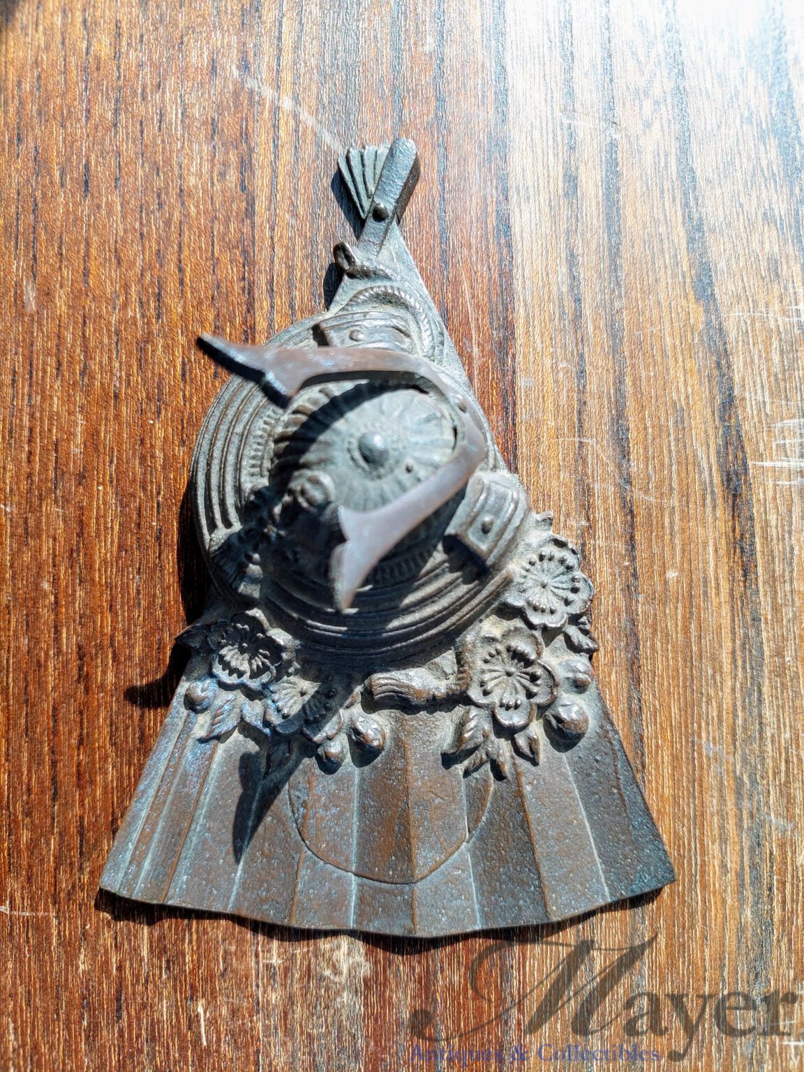 Japanese Samurai Helmet & Fan Iron Paperweight