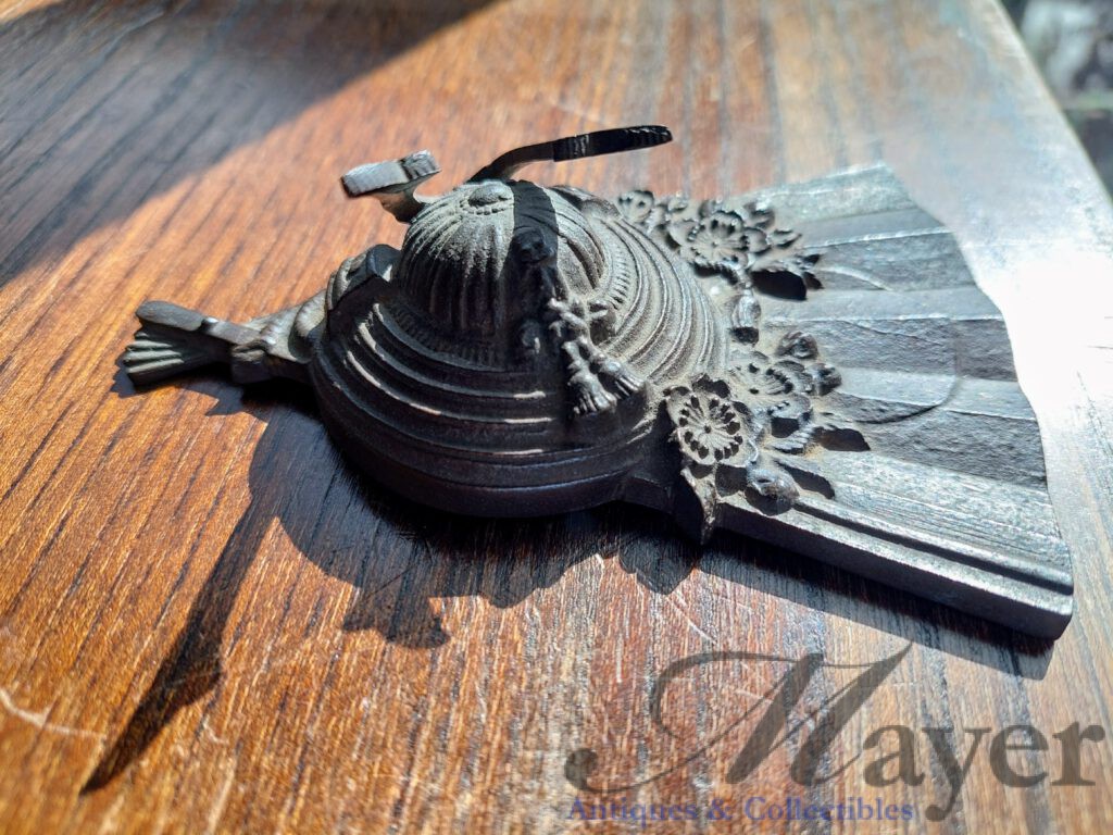 Japanese Samurai Helmet & Fan Iron Paperweight
