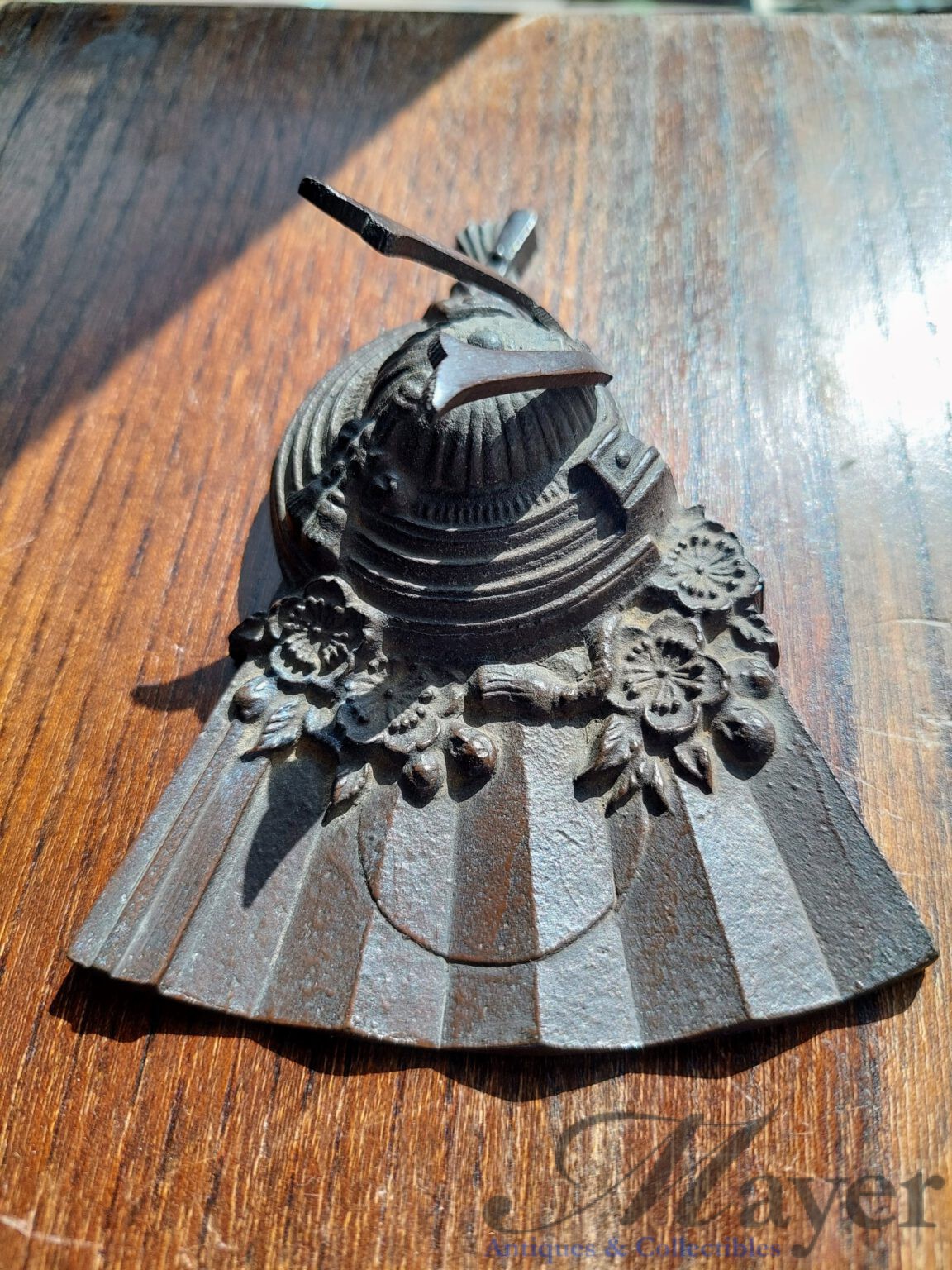 Japanese Samurai Helmet & Fan Iron Paperweight
